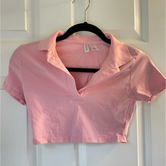 Tops | Pink Collared Crop Top | Poshmark